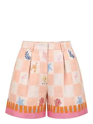 Loveist Store Angel Linen Blend High-waisted Pleated Shorts - Pink