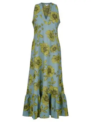 AT LAST... Cotton Lombock Midi Dress - Green/grey