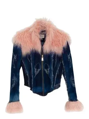 PALOMA LIRA Denim Jacket With Fur Collar And Cuffs - Blue/pink
