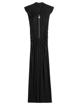 NOCTURNE Ruched Deep V-neck Maxi Dress - Black