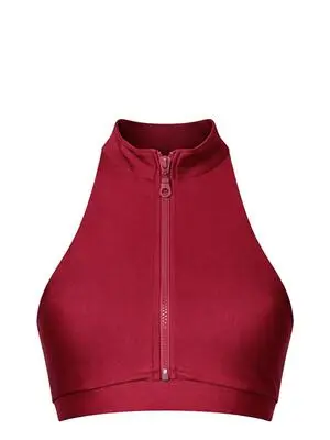 BELLETAGE SWIMWEAR Trail Ride Zip Mock Neck Bikini Top - Red