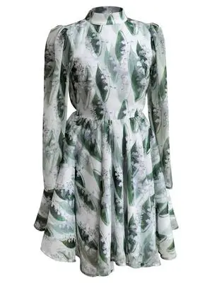 RAINSISTERS Floral Print Backless Dress - Green/white