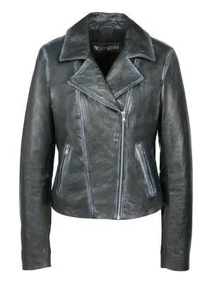 FREAKY NATION Leather Biker Jacket With Star Detail - Black