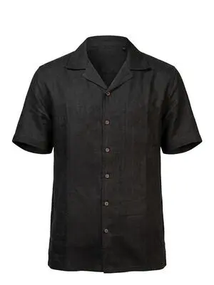 STOVARIA Handwoven Hemp Camp Collar Shirt With Natural Dye - Black
