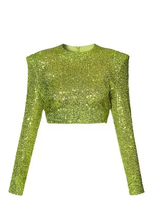 AGGI BY HALEWSKI Zoey Lemon Sparkle Sequin Crop Top - Yellow