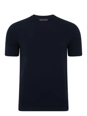 PAUL JAMES KNITWEAR Midweight Julius Cotton Knitted T-shirt Navy - Blue