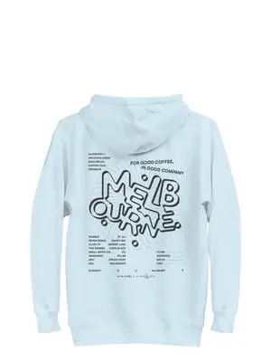 ANCHOR & CREW Gustatory Melbourne Coffee Scene Embroidered Hoodie - Blue
