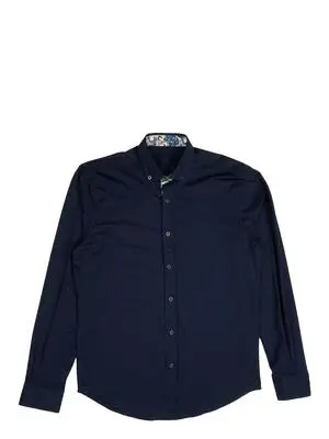 EIGHT X Men's Blue Solid Cotton Stretch Button Down Shirt W/ Abstract Trim