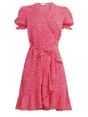 RUMOUR LONDON Myla Ruffled Printed Wrap Dress - Red