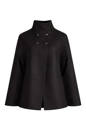 NIKKA PLACE Wool Cape Coat With Buttons And High Neck - Black