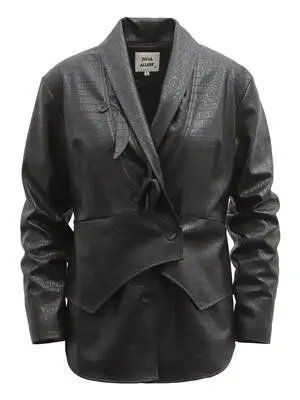 JULIA ALLERT Croc-effect Faux Leather Wrap Blazer Jacket - Black