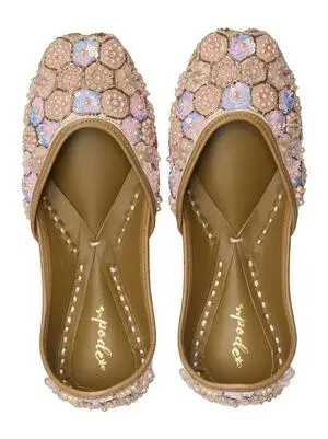 PODE Neutrals Peachy Hive Beaded Flats - Black/white