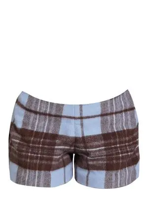28NATELIER Plaid Wool-blend Tailored Shorts - Blue/brown