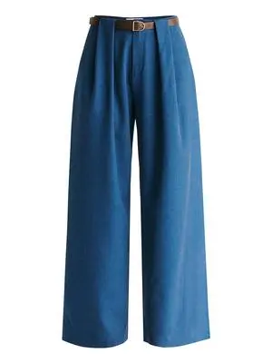 PAISIE Belted Wide-leg Trousers With Pleats - Blue