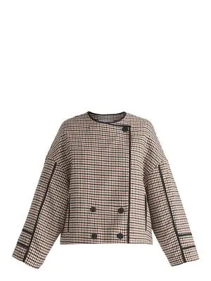 PAISIE Checked Double-breasted Jacket With Scarf - Red