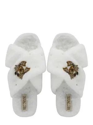 RETTROSE Diamanté Embellished Slipper - White