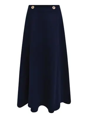 ROCH PEREL Mock Wool Gold Button Wrap Skirt - Blue