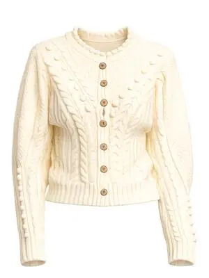 TANTRA SPAIN SL Crochet Knit Jacket With Pompom And Floral Details - Beige