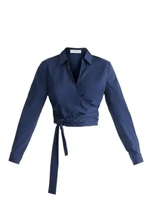 PAISIE Side Tie Wrap Blouse - Blue