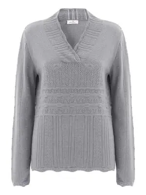 PERALUNA Cashmere Blend Shawl Collar Pullover - Grey