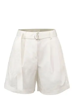 SMART AND JOY Buckled Pleated Stretch Cotton Shorts - White