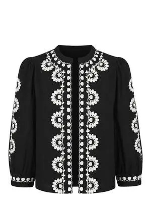 ROSE & NANCY Embroidered Throw-on Jacket - Black