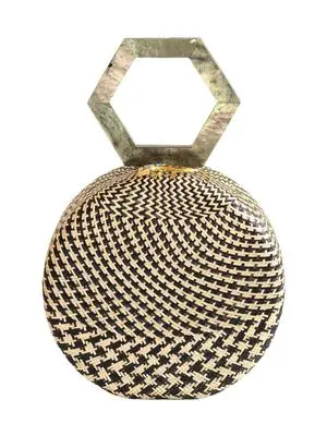 LIKHÂ Round Handwoven Handbag With Mother-of-Pearl Handle