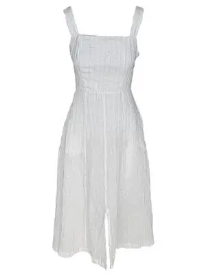 Haris Cotton Square Neck Striped Linen Tie Back Dress - Silver