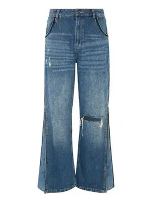 LIMAR Side-Zip Sketch Print Wide Leg Denim Jeans