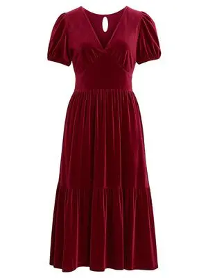 YUMI Velvet Midi Dress - Red