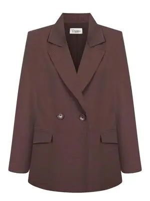 THISISU COLLECTION Striped Oversize Double-breasted Blazer - Brown