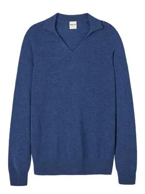 SALTS CASHMERE Split Neck Polo Sweater - Blue