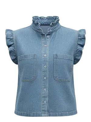 IZABELA MANDOIU Ruffled Sleeveless Denim Shirt - Blue