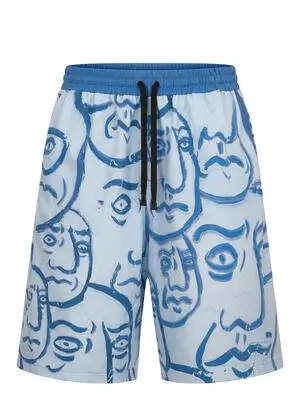 MYSIMPLICATED Faces Design Bermuda Shorts - Blue