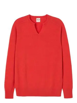 SALTS CASHMERE Split Crew Neck Wool-cashmere Blend Sweater - Red