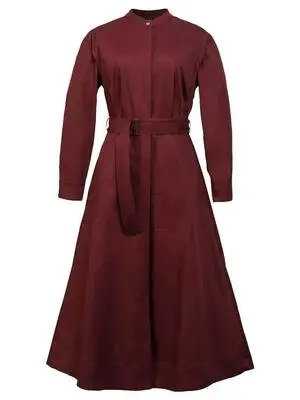 SMART AND JOY High-collar Cotton Shirt Dress - Red