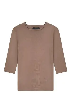 RAVE ON TREND Square Neck Ribbed Tee - Brown