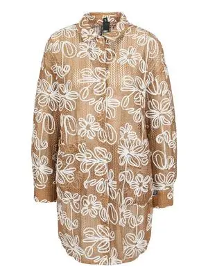 FREAKY NATION Floral Embroidered Mesh Long Jacket - Beige