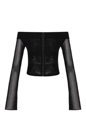 KHELA THE LABEL Hooked Up Off Shoulder Mesh Top - Black