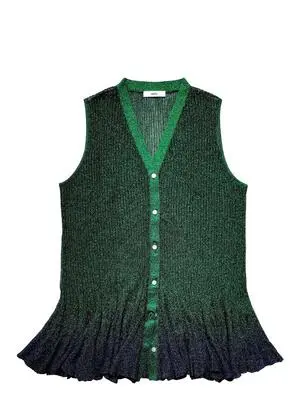 ARTO. Metallic Flying Knit Ribbed Button-up Vest - Green