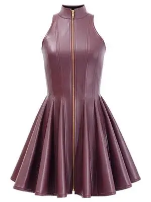 KARGEDE Faux Leather Mini Fit-and-flare Dress - Red