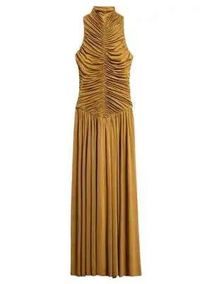 NOCTURNE Ruched High-neck Maxi Dress - Brown