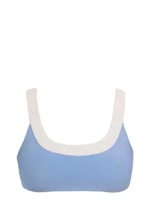 SELF-ADORE Hand-beaded Embellished Bikini Top - White/blue
