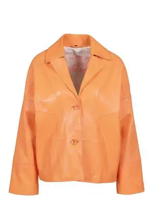 FREAKY NATION Oversized Leather Blazer Jacket - Orange