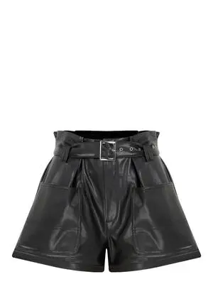 NAZLI CEREN Louis Vegan Leather Shorts - Black