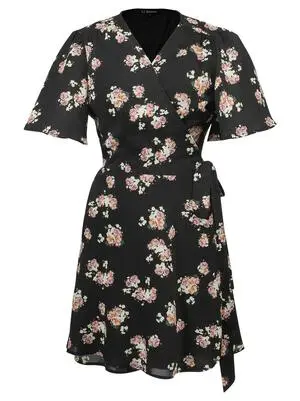 SMART AND JOY Floral Print Wrap Mini Dress - Black