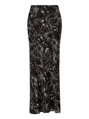 LILY ROU Ray Silk Midi Slip Skirt - Black