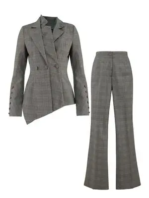 TIA DORRAINE Asymmetric Plaid Suit - Grey