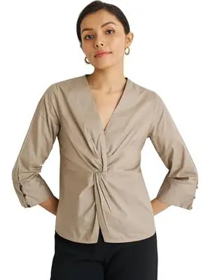 REISTOR Front Twist Organic Cotton Top - Brown