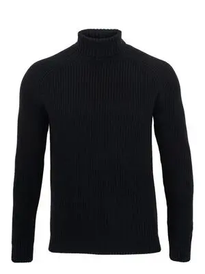 PAUL JAMES KNITWEAR Cotton Jacob Fisherman Rib Knit Roll Neck Jumper - Black